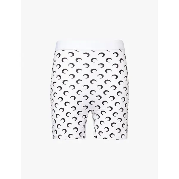 MARINE SERRE Moon-print High-rise Stretch-jersey Shorts - Wh00 Optical White