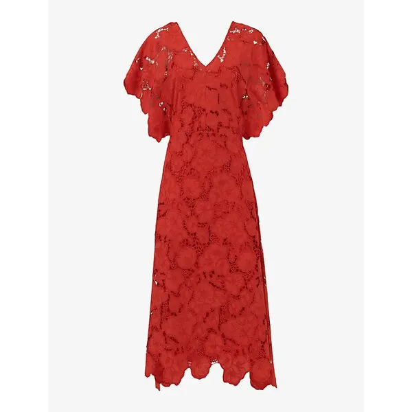 slim fit dress slacks Valentino 2016 Scalloped Floral Lace Collared A-Line Dress – Featherstone  Vintage main image 1