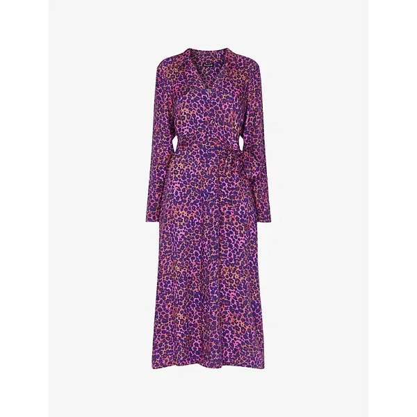 Whistles Leopard Print Woven Midi Dress - Multi-coloured