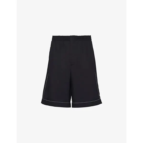 Prada Brand-Logo Silk Bermuda Shorts Black Editorialist