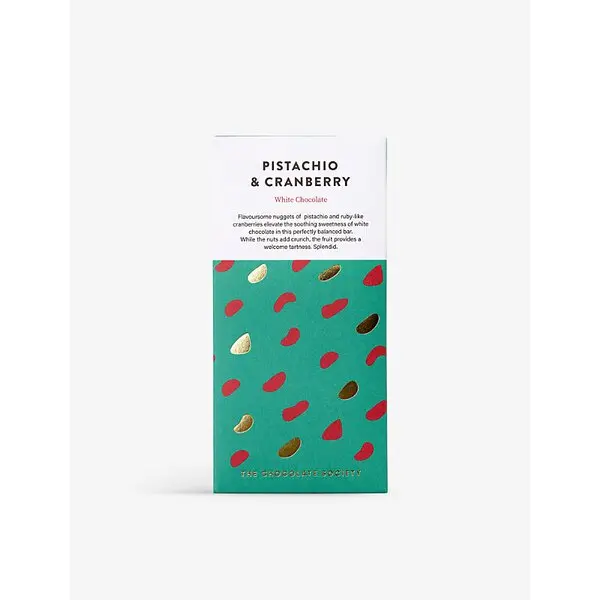 THE CHOCOLATE SOCIETY Pistachio And Cranberry White Chocolate Bar 80g