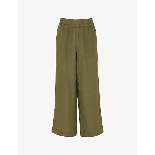 Whistles Elasticated-waist High-rise Linen Trousers - Khaki/olive
