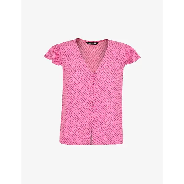 Whistles Graphic-print Ruffled-sleeve Woven Top