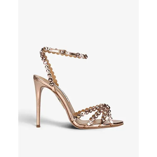 AQUAZZURA Tequila 105 Crystal-embellished Leather Heeled Sandals - Gold