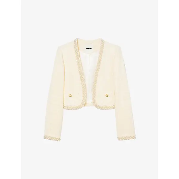 Sandro Faux Pearl-embellished Tweed Jacket - Naturels