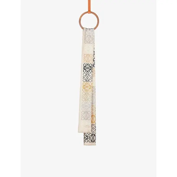 Loewe Anagram-print Silk, Cashmere And Wool-blend Scarf - Multicolor/caramel
