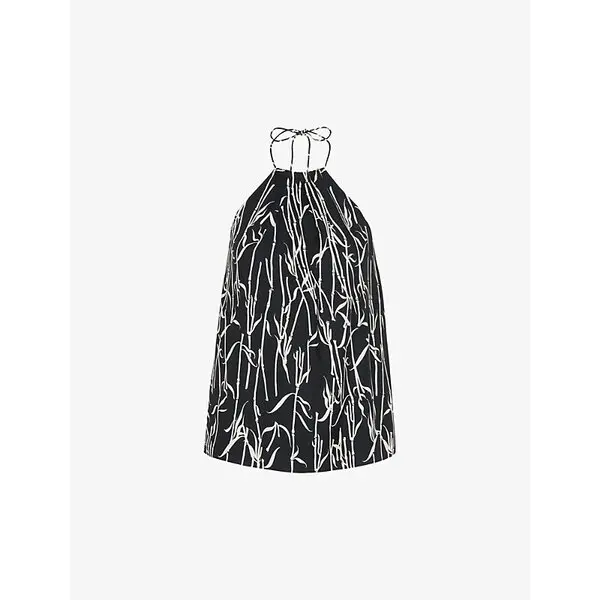 Whistles Bamboo-print Halter-neck Woven Top