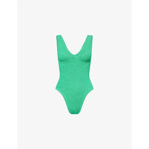 Hunza G Sadie Scoop-neck Crinkle-textured Swimsuit - Emerald