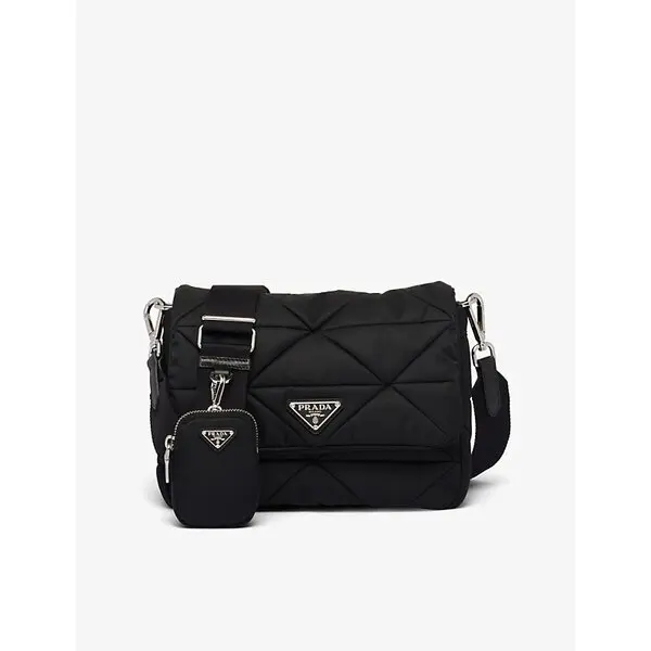 Prada Quilted Nylon Shoulder Bag With Brand Plaque