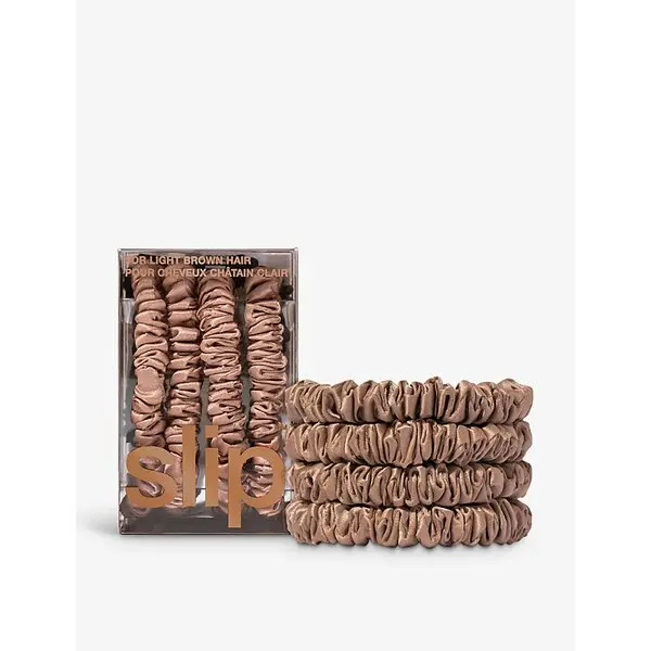 Slip Skinny Silk Scrunchies Pack Of Four - Light Brown