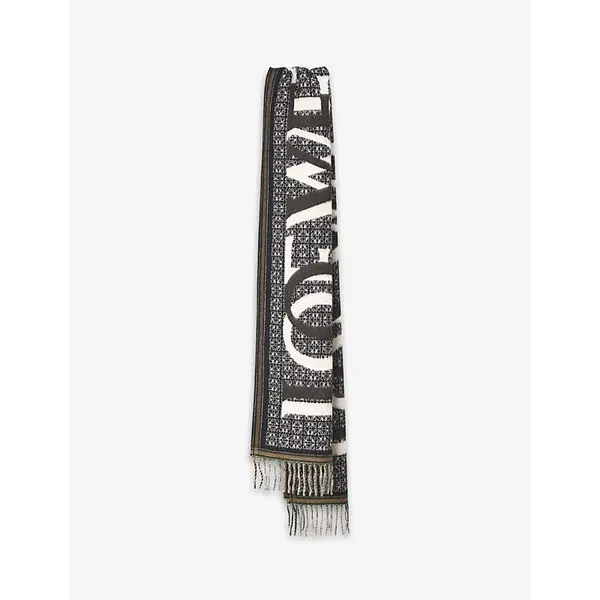 Loewe Logo-intarsia Wool And Cashmere-blend Scarf - Navy Blue