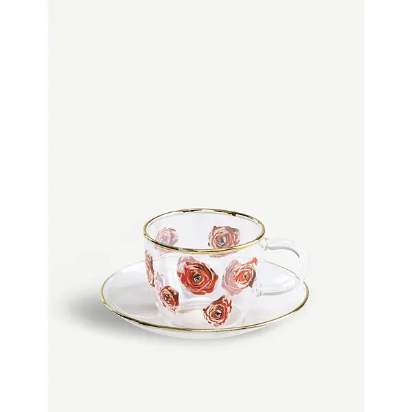 SELETTI Wears Toiletpaper Roses Printed Glass Coffee Set - One-color