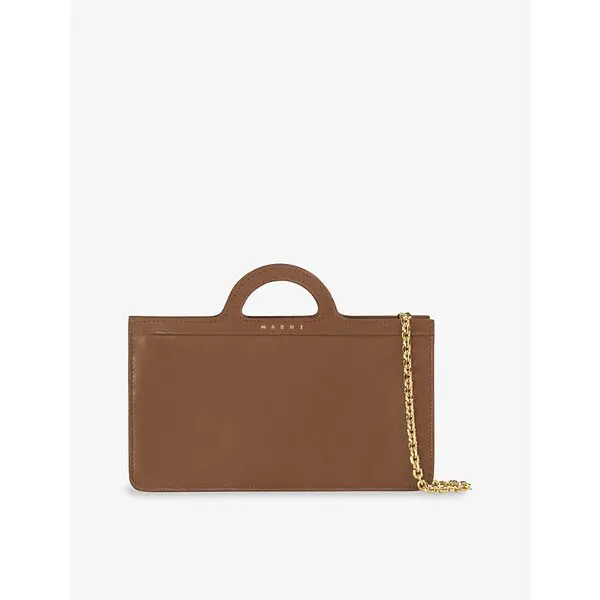 Marni Logo-print Leather Top Handle Wallet Bag - Maroon