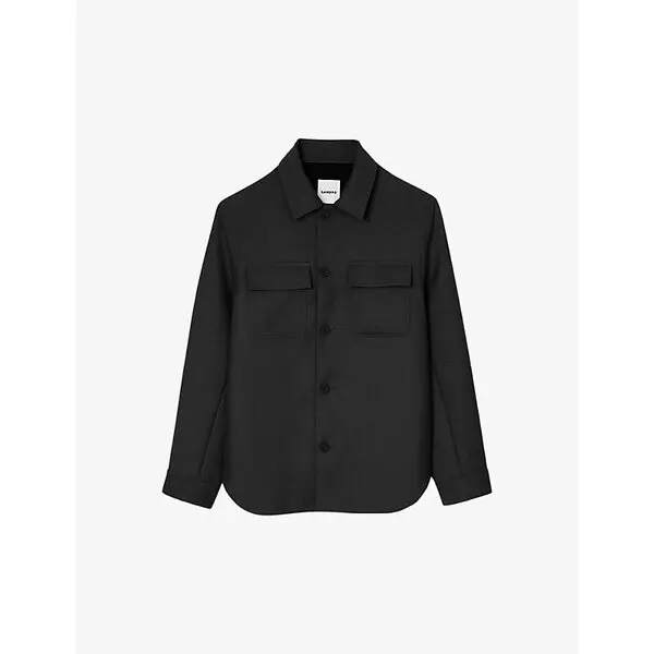 Sandro Patch-pocket Relaxed-fit Woven Overshirt - Noir / Gris