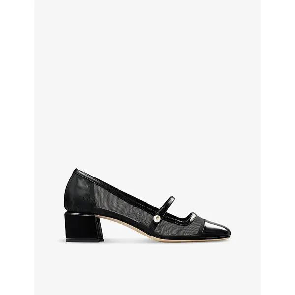 JIMMY CHOO Elisa 45 Mesh And Patent-leather Heeled Courts - Black/black