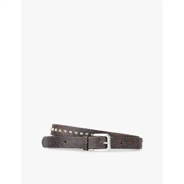 The Kooples Spike Thin Leather Belt - Brown | Editorialist