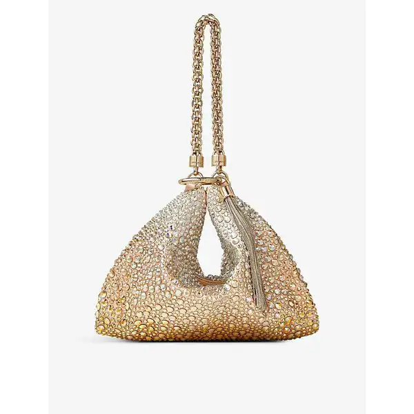 Jimmy Choo Callie Crystal-Embellished Satin Shoulder Bag - Gold
