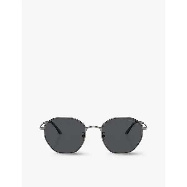 Giorgio Armani Ar6150 Branded Round-frame Metal Sunglasses - Grey