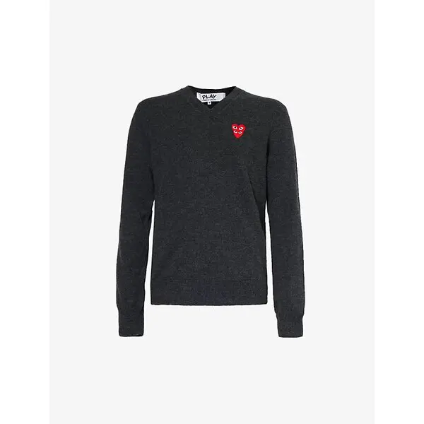 Play Comme Des Garcon Heart Appliqué Wool Jumper
