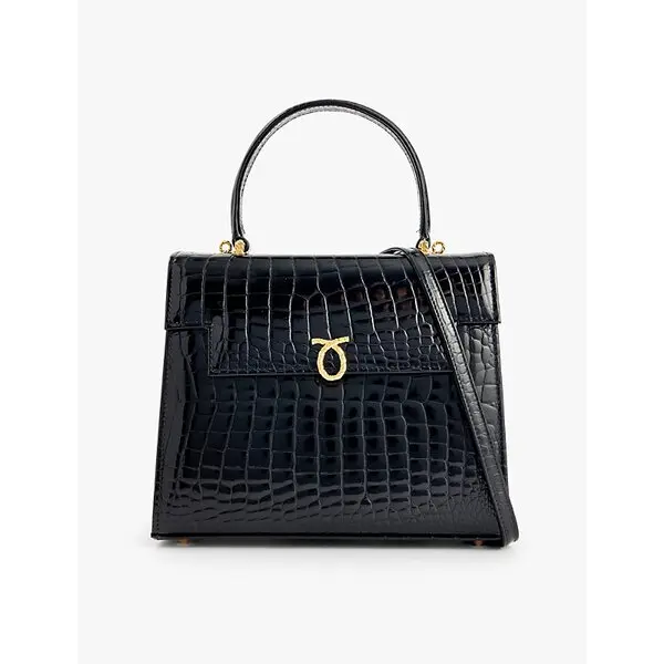 LAUNER Traviata Croc-embossed Leather Shoulder Bag - Black Moc Croc