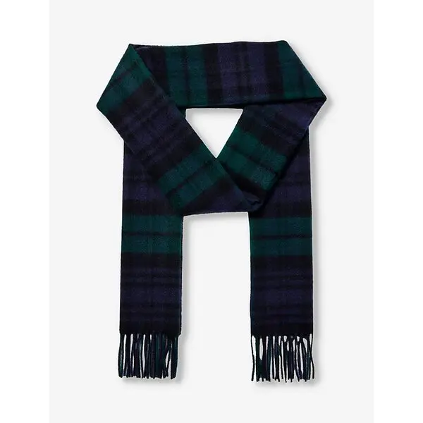Johnstons Of Elgin Tartan Fringed-trim Cashmere Scarf