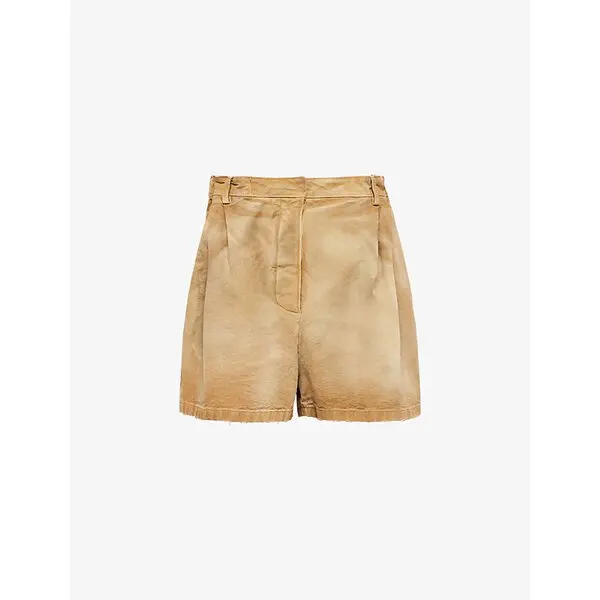 Prada Relaxed-fit High-rise Canvas Shorts With Logo Patch - Neutral