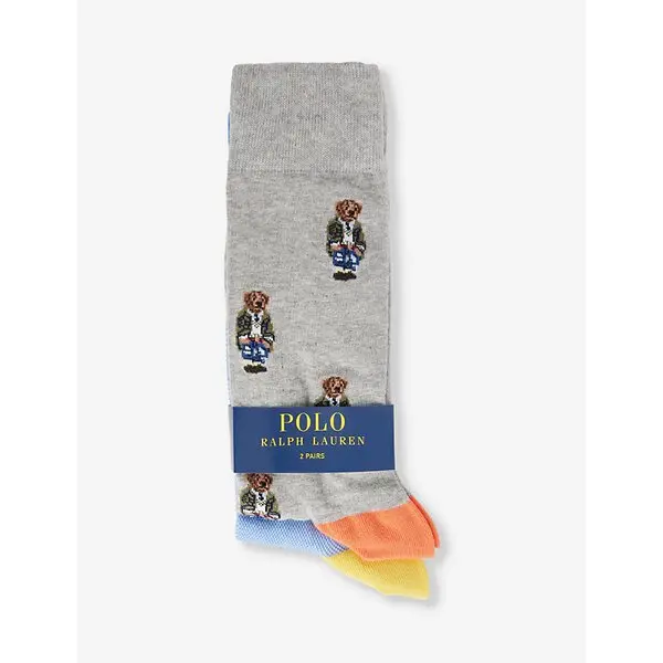 Ralph Lauren Bear-embroidered Stretch-cotton Blend Socks