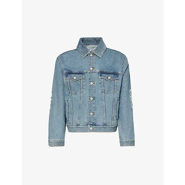 Loewe Anagram-embellished Collared Denim Jacket - Mid Blue Denim