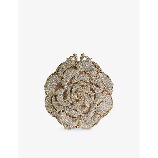 DUNE Diamante-embellished Flower Clutch - Gold Metal