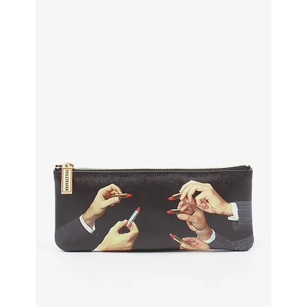 SELETTI Wears Toiletpaper Lipstick-print Canvas Cosmetic Case 21cm X 9cm