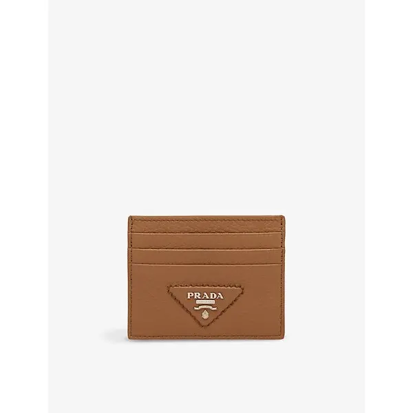 Prada Brand-plaque Grained-leather Card Holder - Brown