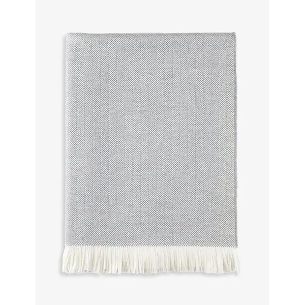 Johnstons Of Elgin Fringed Herringbone Merino Wool Throw 190cm X 140cm