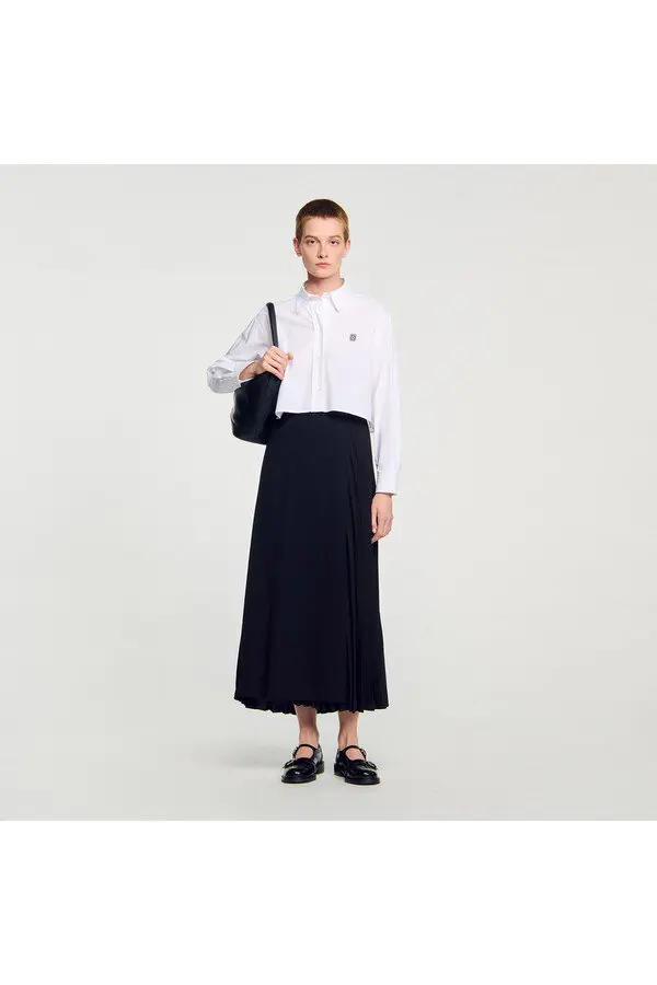 Sandro Curb Chain Buckle Pleated Skirt - Black