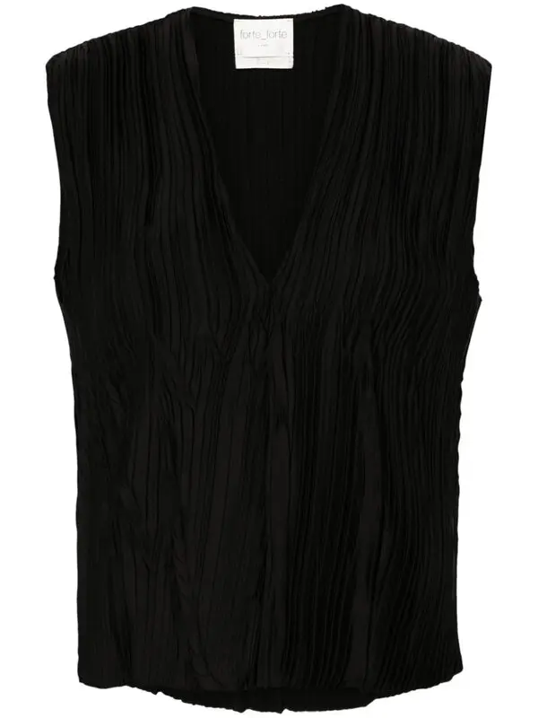 FORTE_FORTE Sleeveless Pleated Blouse - Black