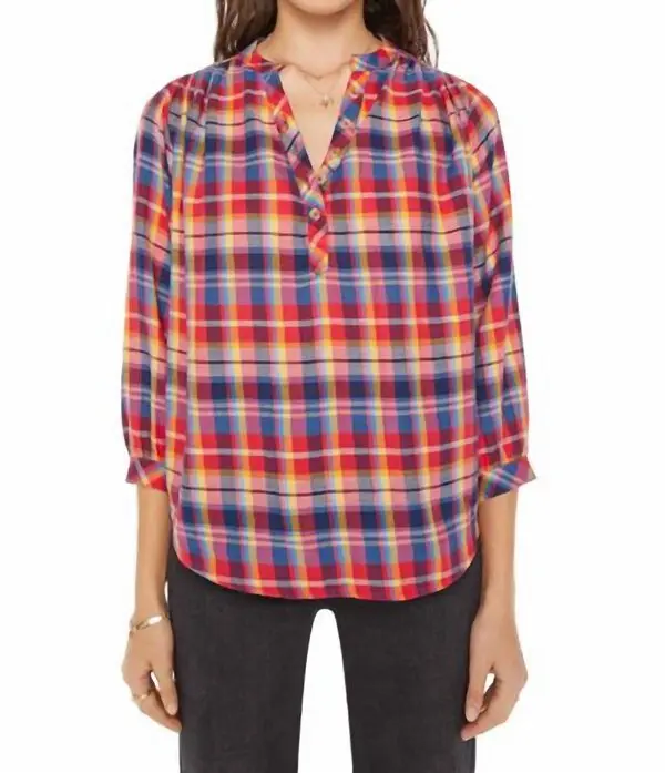 Buy MOTHER Push Over Top In Plaid - Red At 41% Off | Editorialist