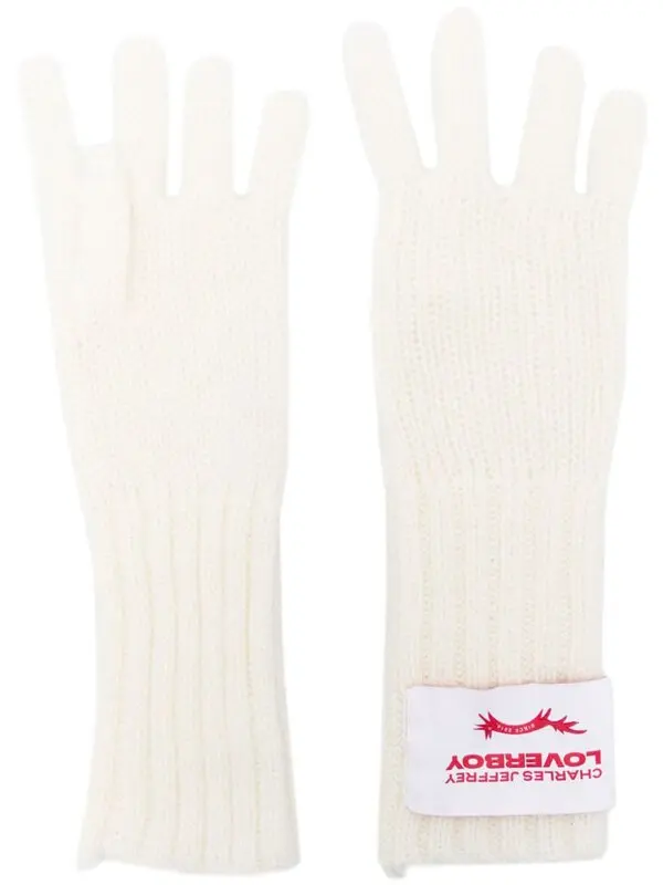 CHARLES JEFFREY LOVERBOY Logo-patch Knitted Gloves - White