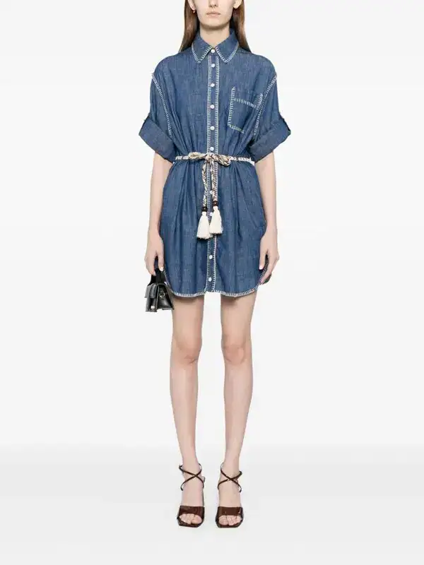 Whipstitch detailed belted dress in navy/white main image 0