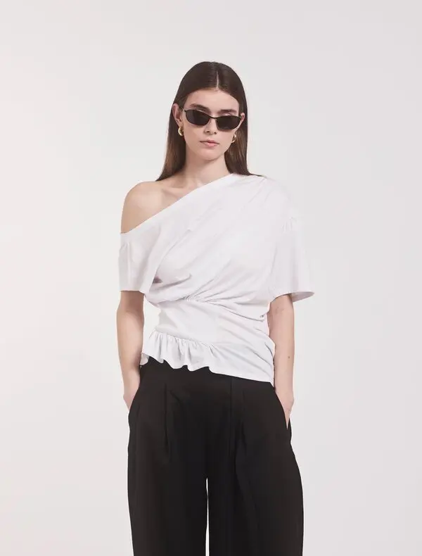 NINETY PERCENT Agathi Draped Organic Cotton Top - White