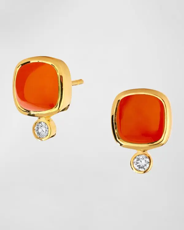 SYNA JEWELS 18k Yellow Gold Candy Earrings With Diamonds - Orange Chalcedony