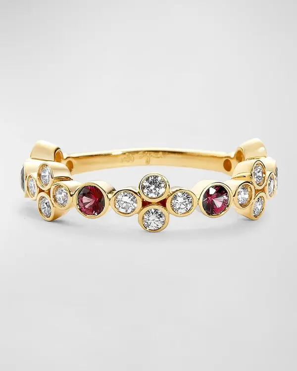 SYNA JEWELS 18k Yellow Gold Mogul Band With Diamonds And Gemstones - Ruby