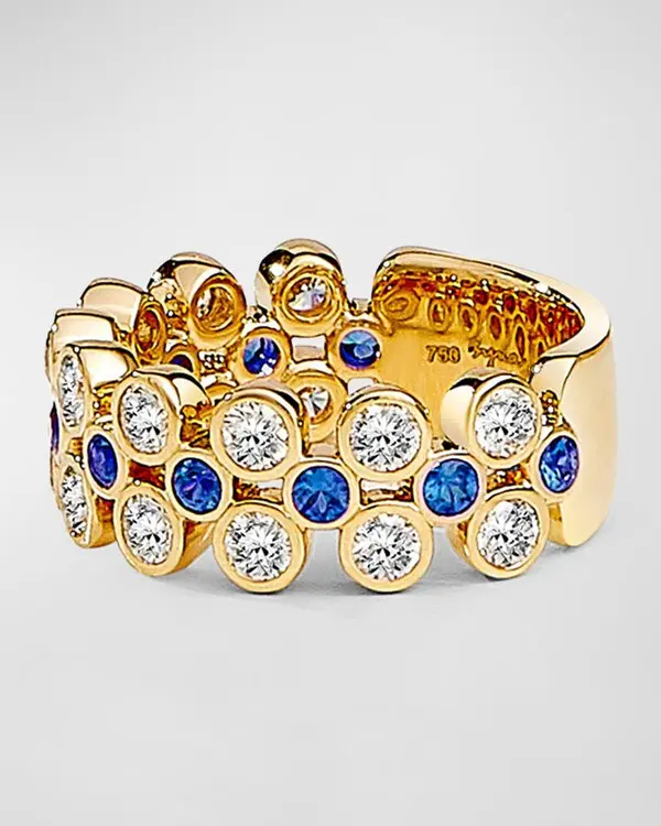 SYNA JEWELS 18k Yellow Gold Cosmic Ring With Diamonds And Gemstones - Sapphire