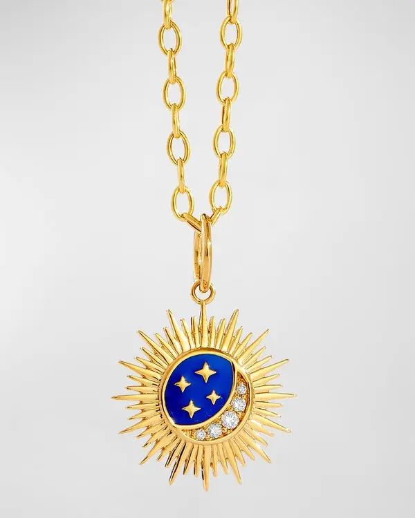 SYNA JEWELS 18k Yellow Gold Cosmic Moon And Stars Diamond And Pendant Necklace