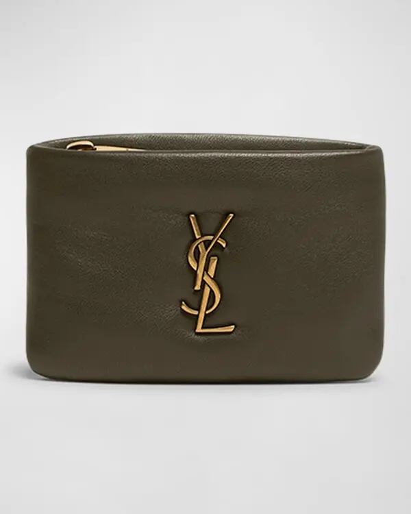 Saint Laurent Zip Card Holder In Plonge Leather