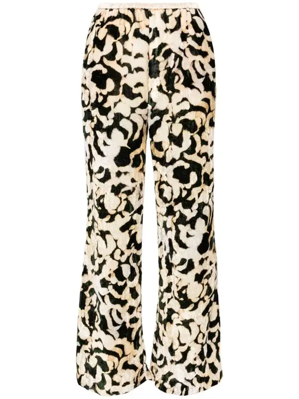 FORTE_FORTE Abstract-print Crushed Velvet Trousers - Neutrals