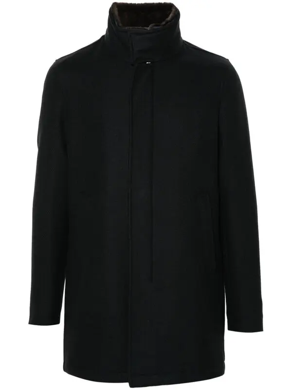 Herno Twill Coat With Faux-fur Collar - Blue