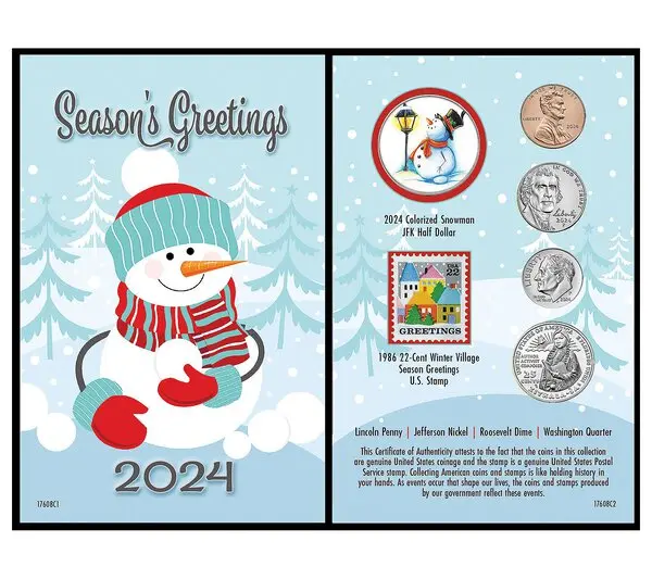 AMERICAN COIN TREASURES American Coin 2024 Snowman Coin Collectible Gre Eting Card