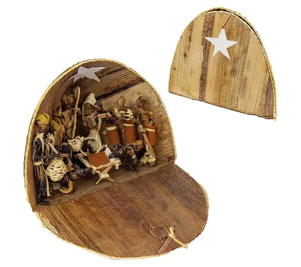 GLOBAL CRAFTS Kenyan Dome Nativity Set From Ban Na Fiber