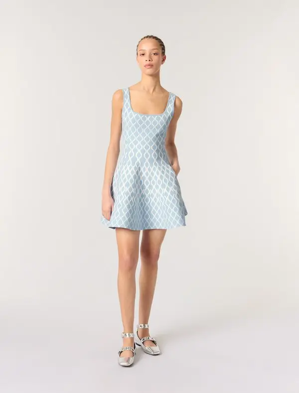 Maje Jacquard Knit Mini Dress - Blue/white