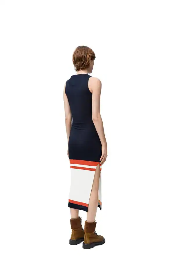 Loewe Stretch Ribbed Cotton Tank Dress - Deep Blue / White / Orange |  Editorialist