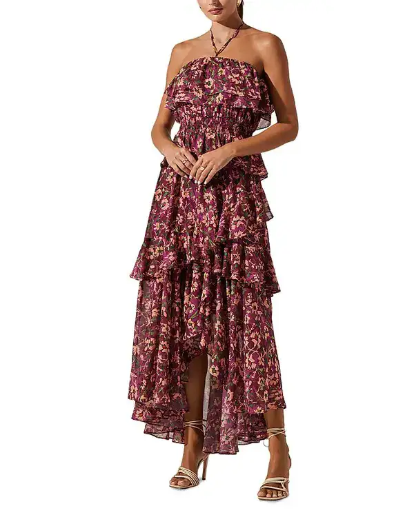 Buy Astr The Label Elena Halterneck Tiered Maxi Dress - Purple Floral At  70% Off | Editorialist